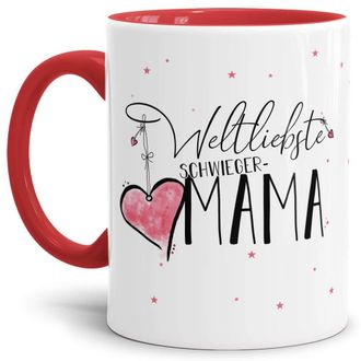 Tassendruck Tasse mit Spruch f&uuml;r die Weltliebste Schwiegermama - Kaffeetasse/Familie/Geschenk-Idee/Mug/Cup/Innen & Henkel Rot