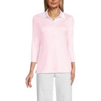 Lands End Supima-Poloshirt mit 3/4-Ärmeln, Damen, Größe:44-46 regular, Pink, Baumwolle, by Lands End