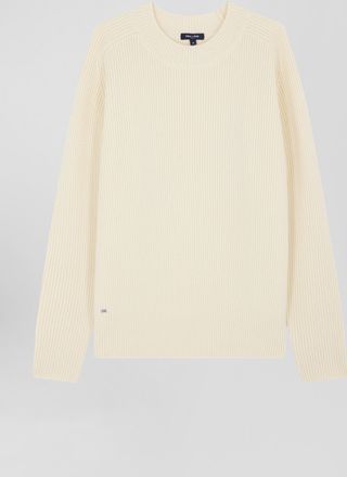 Eden Park Pull Col Rond Uni En Laine Et Cachemire Beige Coupe Regular