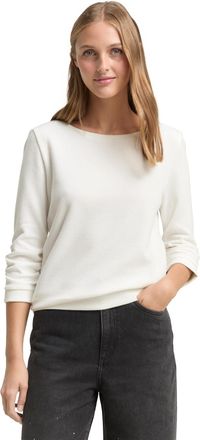 Tom Tailor Damen 1049053 Fitted Sweatshirt mit Raffungen, 10332-Off White, XXL