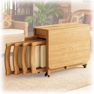 Generic Wooden Folding Dining Table, Dining Room Furniture Sets with 4 Foldable Chairs & Drawers & Wheels, Solid Wood Table for Apartment, Breakfast Nook or S