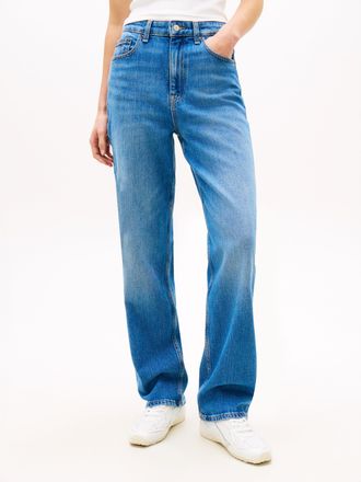 Tommy Jeans Straight-Jeans TOMMY JEANS LAYLA HR SLIM STR, Damen, Gr. 27, L&auml;nge 30, denim medium, Denim/Jeans, Obermaterial: 99% Baumwolle, 1% Elasthan, unifarben,