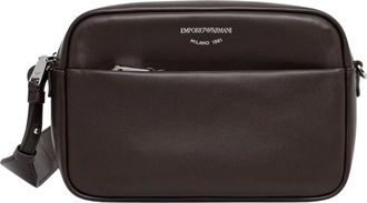 Emporio Armani Sac bandouli&egrave;re arrondi rectangulaire en cuir - Femme - Sacs - Brun - Taille: ONE Size