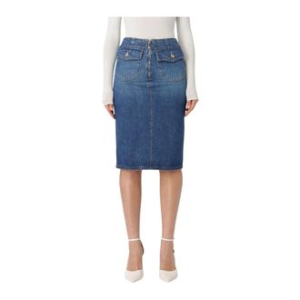 Elisabetta Franchi Femme, Jupes, Bleu, Taille: 36 FR Jupe Crayon en Denim avec Poches
