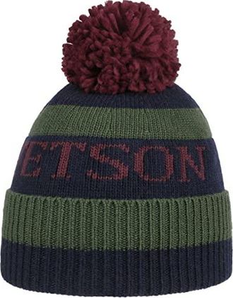 Stetson Bonnet à Pompon Classic Femme/Homme - Made in Italy en Tricot Beanie pour lhiver avec Revers, Revers Hiver Automne-Hiver - Taille Unique Vert-Bleu