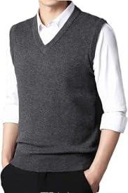Generic Pull en tricot sans manches avec col en V et col en V pour homme, Gris fonc&eacute; 9., L