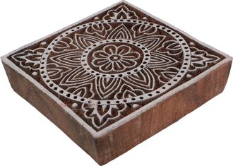 Guru Shop Indischer Textilstempel, Holz Stoffdruckstempel, Blaudruck Stempel, Druck Modell - 10x10 cm Mandala 3