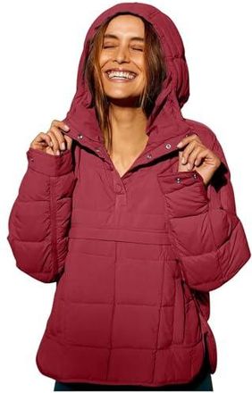 Generic Gloryboom Gloryboom Veste bouffante surdimensionn&eacute;e &agrave; capuche pour femme pour lautomne et lhiver, rouge vin, 3XL
