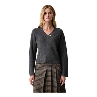 Twinset Pull &agrave; col en V - Femme - Pulls - Gris - Taille: 36 FR
