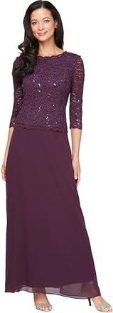 Alex Evenings Robe de mère de la mariée à Manches 3/4 et Corsage en Dentelle Extensible (Taille Petite et Normale), Bordeaux, 38 Menue