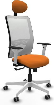 Piqueras y Crespo Schreibtischstuhl Zulema Orange mit wei&szlig;en und schwarzen Armlehnen, h&ouml;henverstellbare Lendenwirbelst&uuml;tze und festes Kopfteil, ausgestattet mit 3 Posit