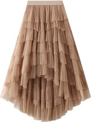 Generic Jupe en tulle &agrave; volants multicouches pour femme - En dentelle - Ligne A - Pour un bal de fin dann&eacute;e - Pour un mariage - Noir, kaki, taille unique