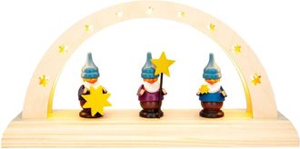 Rudolphs Schatzkiste Schwibbogen klein Sternenzwerge mit LED-Beleuchtung BxHxT 24x12x6cm NEU Schwibbogen Leuchterbogen Gnom Wichtel