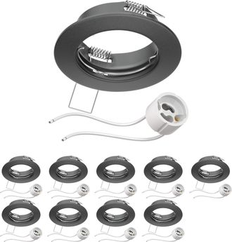 LEDs Com 10 St&uuml;ck Decken-Einbaurahmen FERE Einbaurahmen anthrazit matt (LED/Halogen/GU10/MR16/PAR16/50mm) inkl. GU10 Fassung