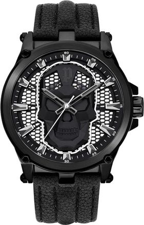Police Schwarze Leder-Sch&auml;deluhr - - Accessories - Herren - Schwarzk - ONE SIZE