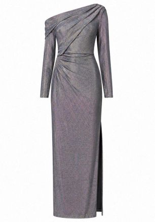 Adrianna Papell Abendkleid Metallic Knit Long Dress Schimmerndes, metallisches Abendkleid mit asymmetrischem Ausschnitt