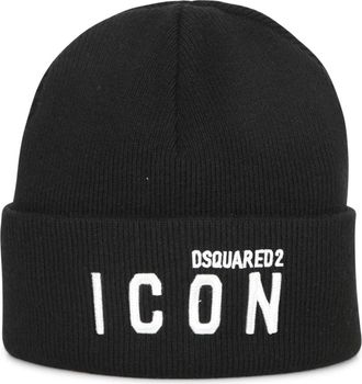 Dsquared2 Homme, Accessoires, Noir, Taille: ONE Size Bonnet en tricot c&ocirc;tel&eacute; avec revers
