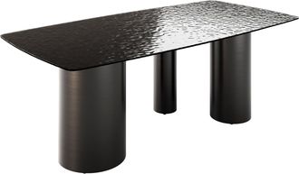 DELIFE Esszimmertisch Edge Boot Reliefglas Rauchschwarz 3D-Design 200x100 Troa Edelstahl Graphit