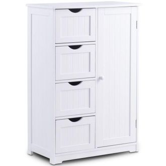 Costway Badschrank mit 4 Schubladen & 1-t&uuml;rigem Schrank, verstellbare Ablage, Beistellschrank, 55 x 30 x 81 cm, Wei&szlig;