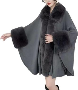 Generic Poncho en fausse fourrure pour femme - Cape dhiver surdimensionn&eacute;e pour robe de soir&eacute;e de No&euml;l, gris fonc&eacute;, Taille unique