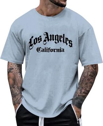 Generic T-shirt pour homme 1 pi&egrave;ce &agrave; manches courtes et imprim&eacute; alphabet - Col rond - Tissu tricot&eacute; en polyester avec l&eacute;ger stretch - Coupe normale - Style pu