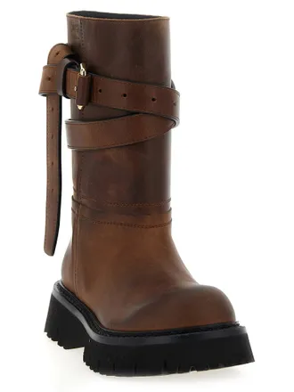 Moschino Leather Belt-Detail Boot - Brown