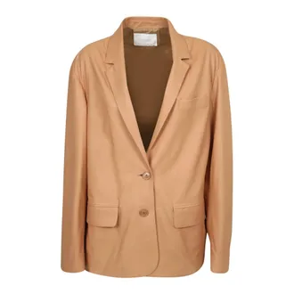 Drome Femme, Vestes, Beige, Taille: 40 FR Veste en Cuir &agrave; Col
