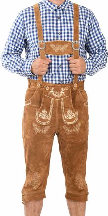 Alessandro Salvarini Herren Trachten Lederhose (46-60) - mit Stickerei und Hosentr&auml;gern - AS452 - Hellbraun Gr&ouml;&szlig;e 58 - Gr.58