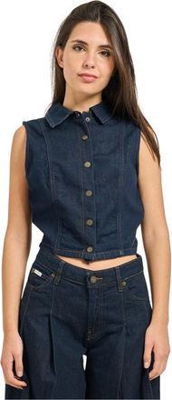 Guess Femme, Blouses et Chemises, Bleu, Taille: 42 FR Chemise en denim courte