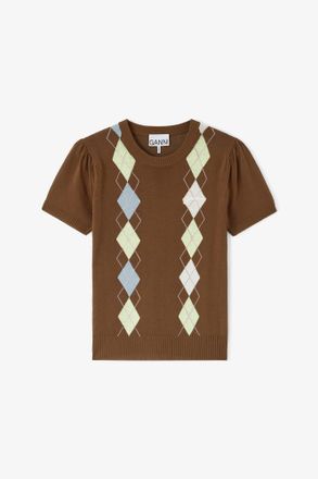 Ganni T-shirt &agrave; losanges Tiramisu Coton biologique - Taille L - Pour Femme