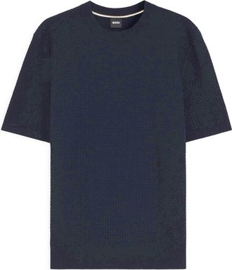 HUGO BOSS Strick-T-Shirt aus Baumwolle mit Rundhalsausschnitt in