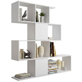 Dmora Regal Budrio, 9 B&ouml;den, Bodeninstallation, Zickzack-Design, 93x28x142h cm Wei&szlig;