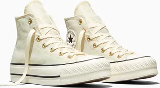 Converse Sneaker CONVERSE CHUCK TAYLOR ALL STAR LIFT PLATFOR, Damen, Gr. 37,5, golden view, egret, schwarz, Textil, Schuhe Sneaker