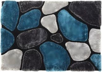 Vente-Unique Tapis Shaggy &agrave; Poils Longs - Turquoise et Gris - 120 x 170cm - Pietra