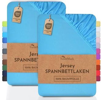 NatureMark Lot de 2 draps-housses en jersey, 100 % coton, dans de nombreuses tailles et couleurs, qualit&eacute; de la marque &Ouml;ko-Tex Standard 100, 140 x 200 cm, 160 x 