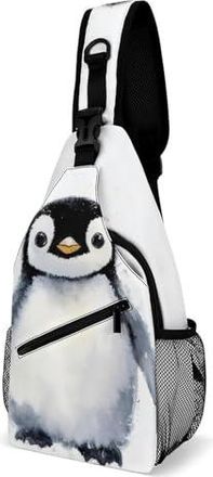 Generic Sacoche Tactique Petit Pingouin Aquarelle Blanche Polyester Sacs Poitrine L&eacute;ger Sac &agrave; Dos Militaire pour Randonn&eacute;e Cyclisme Camping