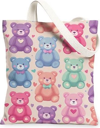 Generic Sacs fourre-tout en toile avec motif dours mignon, sacs d&eacute;picerie r&eacute;utilisables, l&eacute;gers et lavables avec bandouli&egrave;re en toile pour S, multicolore, 13x