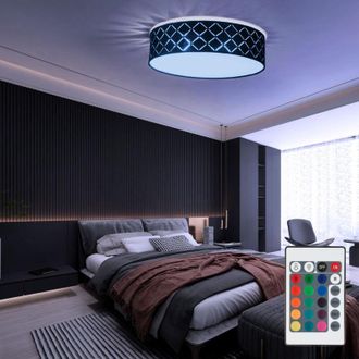 Globo Lighting Globo Lighting - Deckenleuchte Textil schwarz Deckenlampe schwarz gold Wohnzimmerleuchte rund, satiniert, Fernbedienung dimmbar, 2x rgb led 8,5W