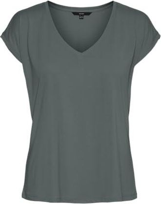 Vero Moda VMFILLI SS T-Shirt &agrave; col en V GA Noos, Baume Green, M