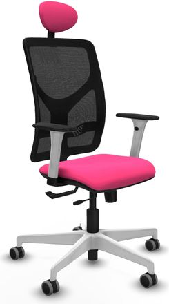 Piqueras y Crespo Computerstuhl mit wei&szlig;en und schwarzen Armlehnen, h&ouml;henverstellbarer Lendenwirbelst&uuml;tze und festem Kopfteil, ausgestattet mit Syncro/Traslack. Schwarz