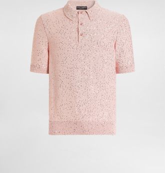 Dolce & Gabbana Polohemd Aus Seide Mit Pailletten - Mann Strickwaren Pink 50