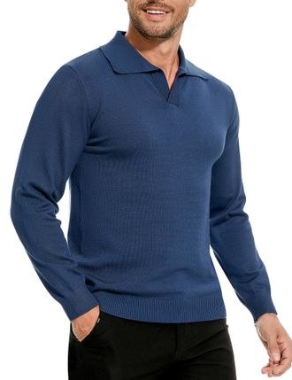 iClosam Strickpullover Pullover mit Polokragen Pullover Herren Strick Winterpullover Polo Langarmpullover Freizeit Pulli,Dunkelblau,XXL