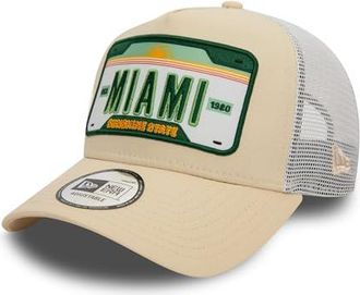 New Era Miami Casquette de Camionneur écusson de Plaque dimmatriculation Sunshine State Chapeau visière incurvée Maille Filet Snapback Beige