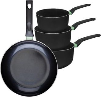 Fackelmann 9430350 Ensemble de 1 poêle de 28 cm et 3 casseroles 16, 18 et 20 cm, revêtement céramique antiadhésif, sans PFAS, tous feux, induction, four, Alumini