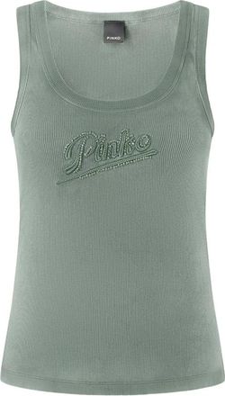 Pinko Pinko, Femme, Tops, Vert, Taille: 34 FR Caipiroska Canotta Costina Ricamo Filo 3D