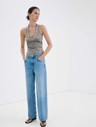 Mango Top emmanchures am&eacute;ricaines boutons d&eacute;coratifs gris - Femme - XS - MANGO