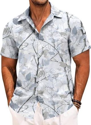 Generic Chemises hawa&iuml;ennes pour homme - Branche de neige boutonn&eacute;e - Chemise de vacances &agrave; manches courtes et revers - V&ecirc;tements tendance pour voyage, Branch