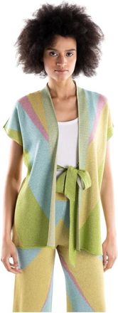 Akep Femme, Pulls, Multicolore, Taille: 40 FR Cardigan Jacquard Sans Manches