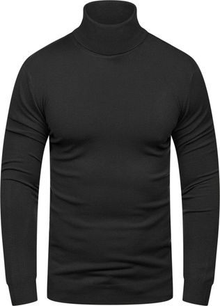 Rello & Reese Herren Rollkragenpullover Strick-Pullover Rolli Sweatshirt Feinstrick 22289 [Schwarz
