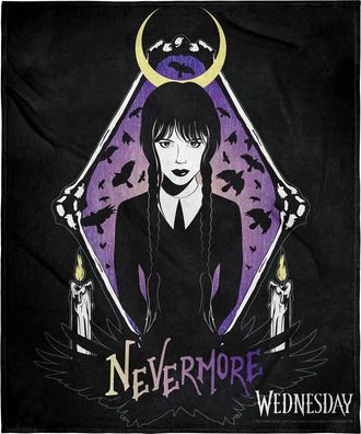 Intimo MGM Wednesday Nevermore Superweiche und kuschelige Plüsch-Fleece-Überwurfdecke